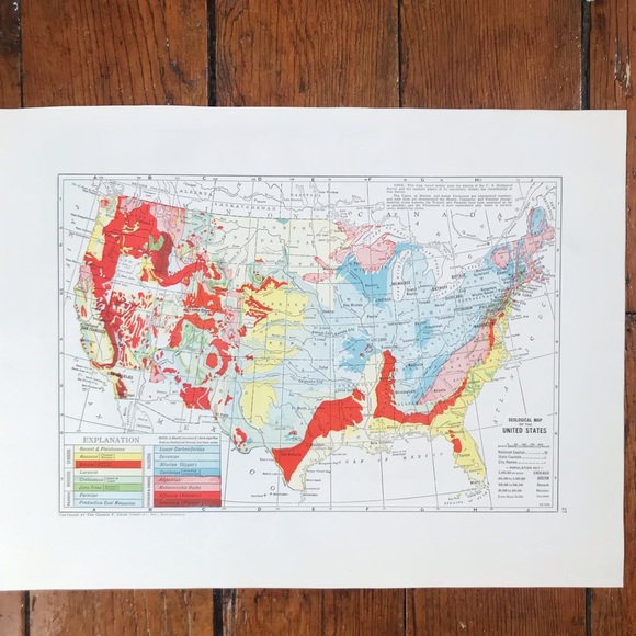Other | Vintage 1941 Flags Of 48 Us Statesgeological Map | Poshmark